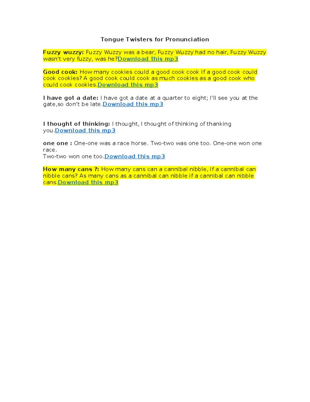 Tongue Twisters - sirve - Tongue Twisters for Pronunciation Fuzzy wuzzy ...