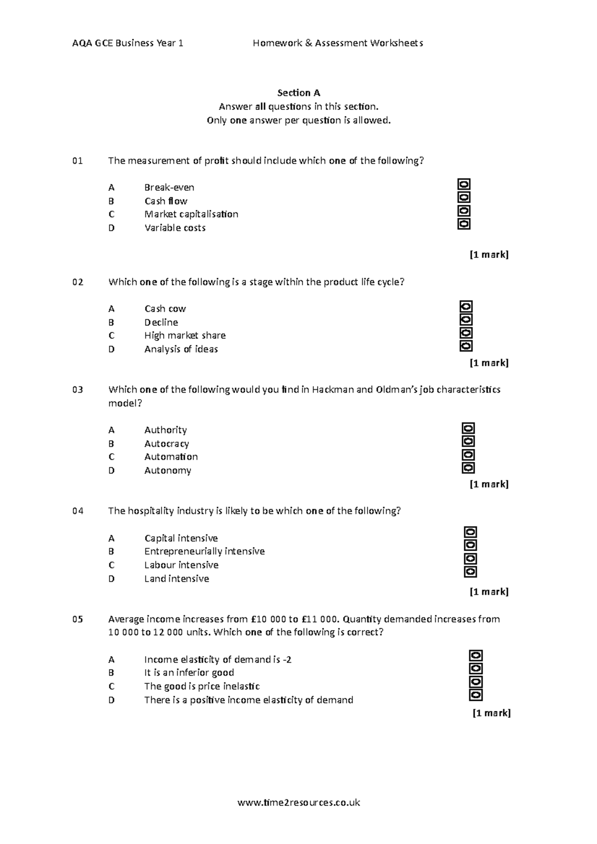 Paper 1 - Section A Answer all questions in this section. Only one ...