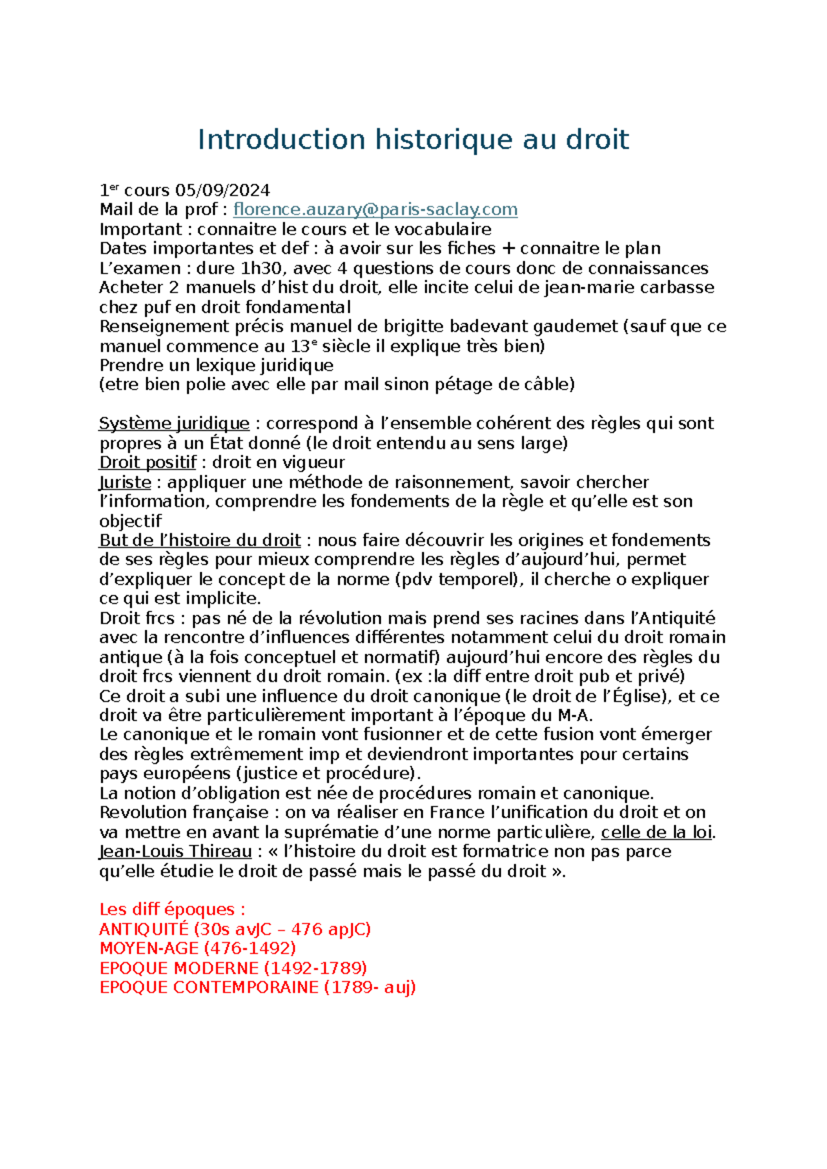 Introduction historique du droit - Droit frcs : pas né de la révolution mais prend ses racines ...