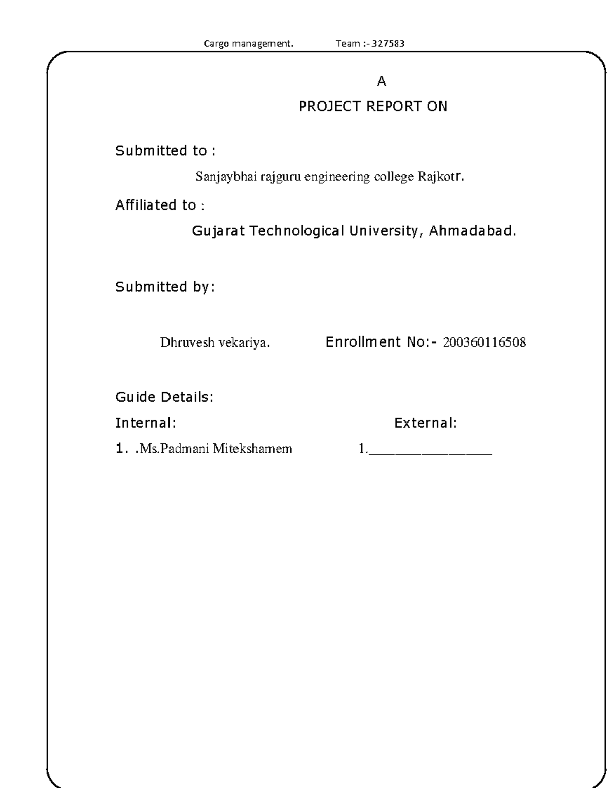 Cargo management system - Cargo management. Team :- 327583 A PROJECT ...