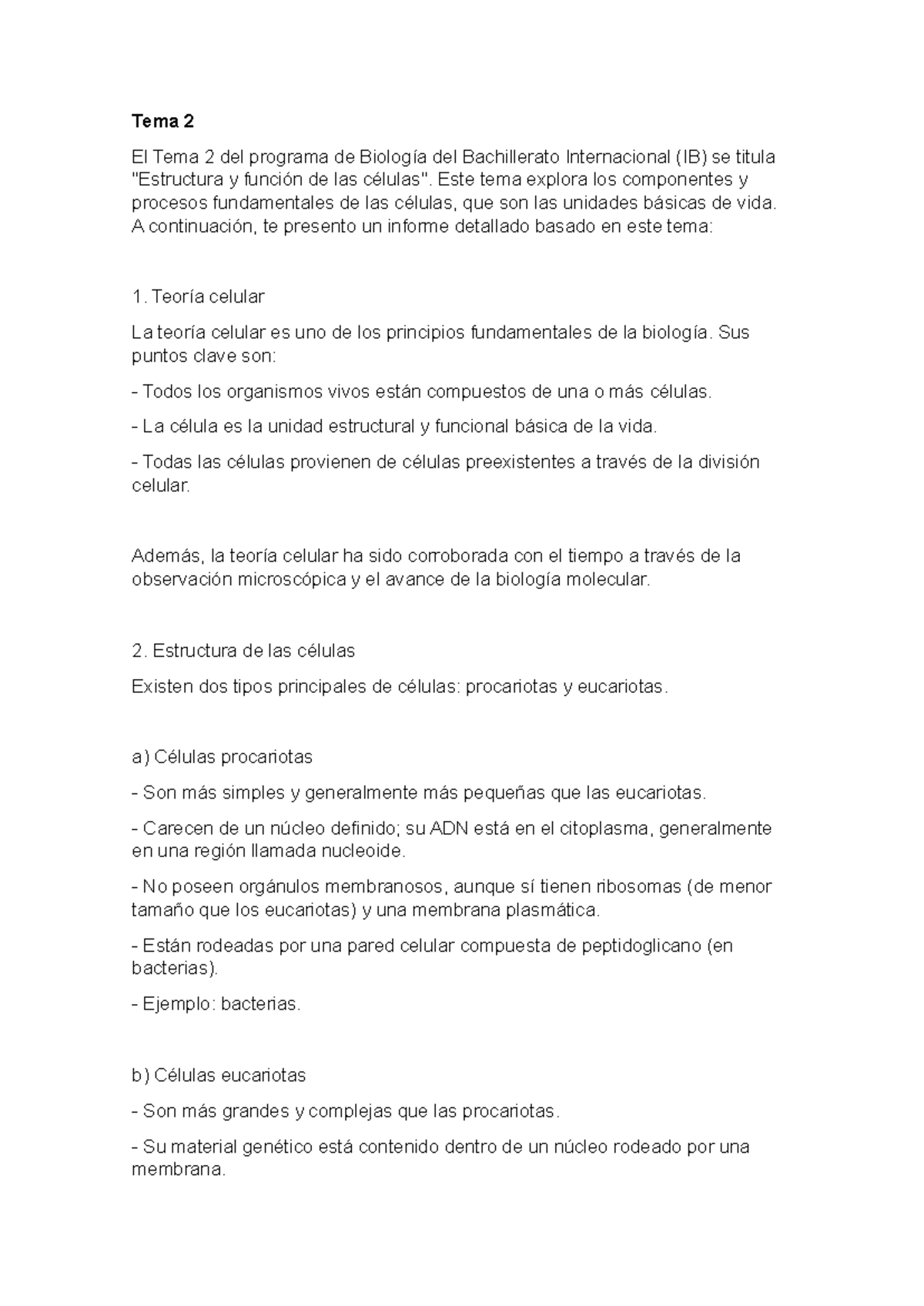 Tema 2 Biología IB - Tema 2 El Tema 2 del programa de Biología del Bachillerato Internacional ...