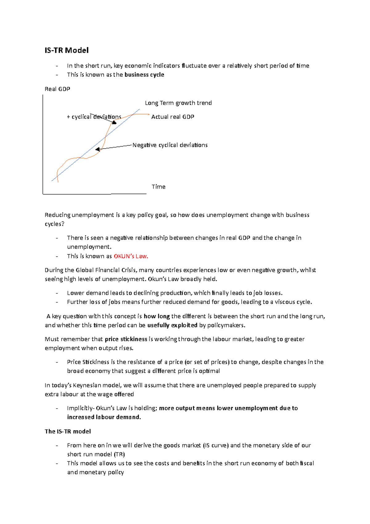 Intermediate macroeconomics 6- IS-TR and zero lower bound - IS-TR Model ...