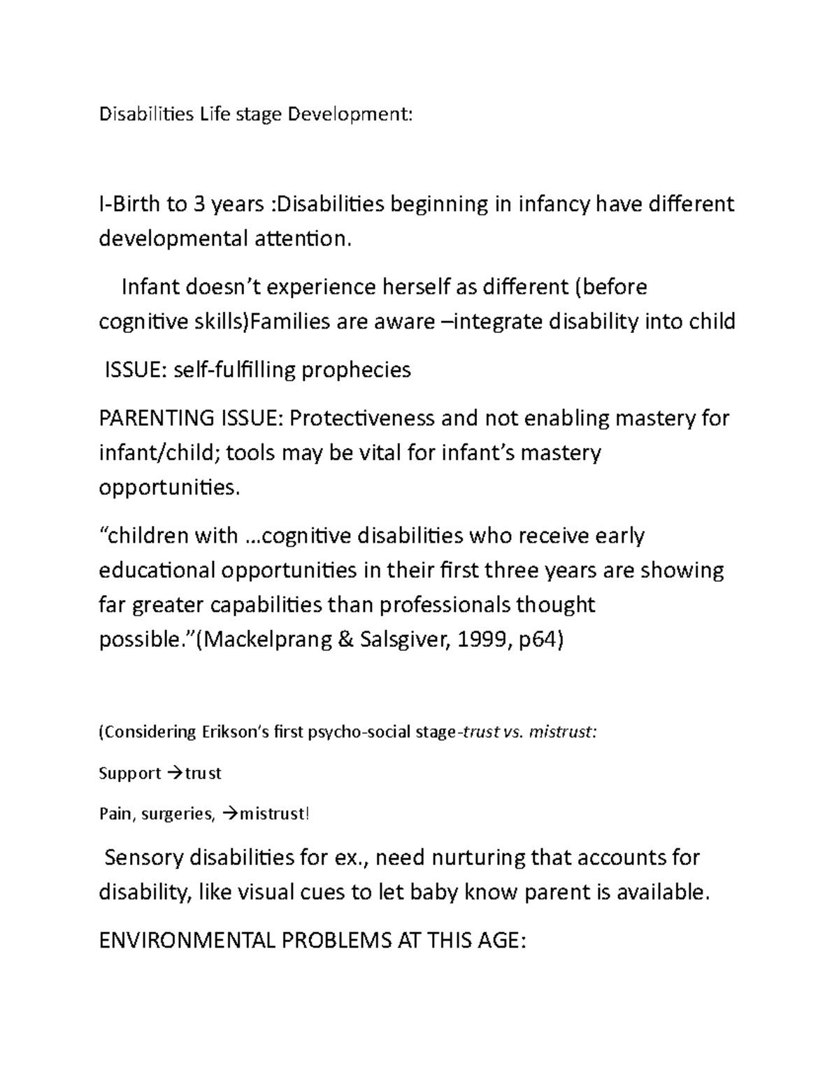 Swk336Disabilities Development - Disabilities Life stage Development: I ...