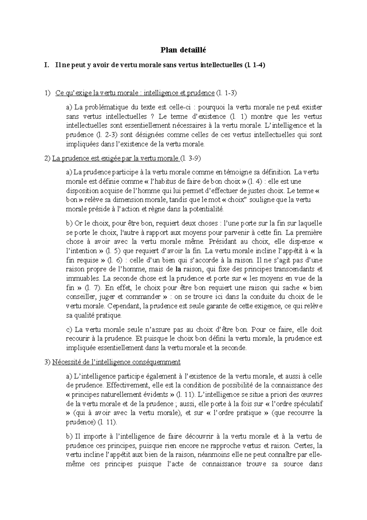plan : sur la vertu - Plan detaillé I. Il ne peut y avoir de vertu ...