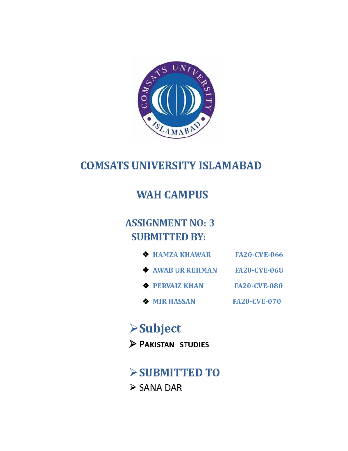 POLITICAL ISSUE - COMSATS UNIVERSITY ISLAMABAD WAH CAMPUS ASSIGNMENT NO ...