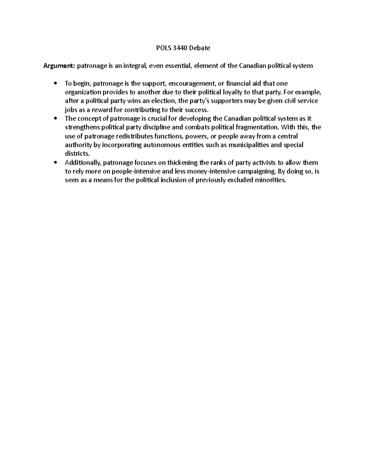 POLS 3440 (Political science) Debate 1: Prof Sharma - Pols3440 - U of G ...