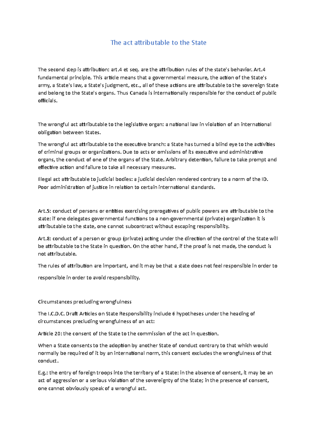 The act attributable to the State - CONPUB 690 - NWU - StuDocu