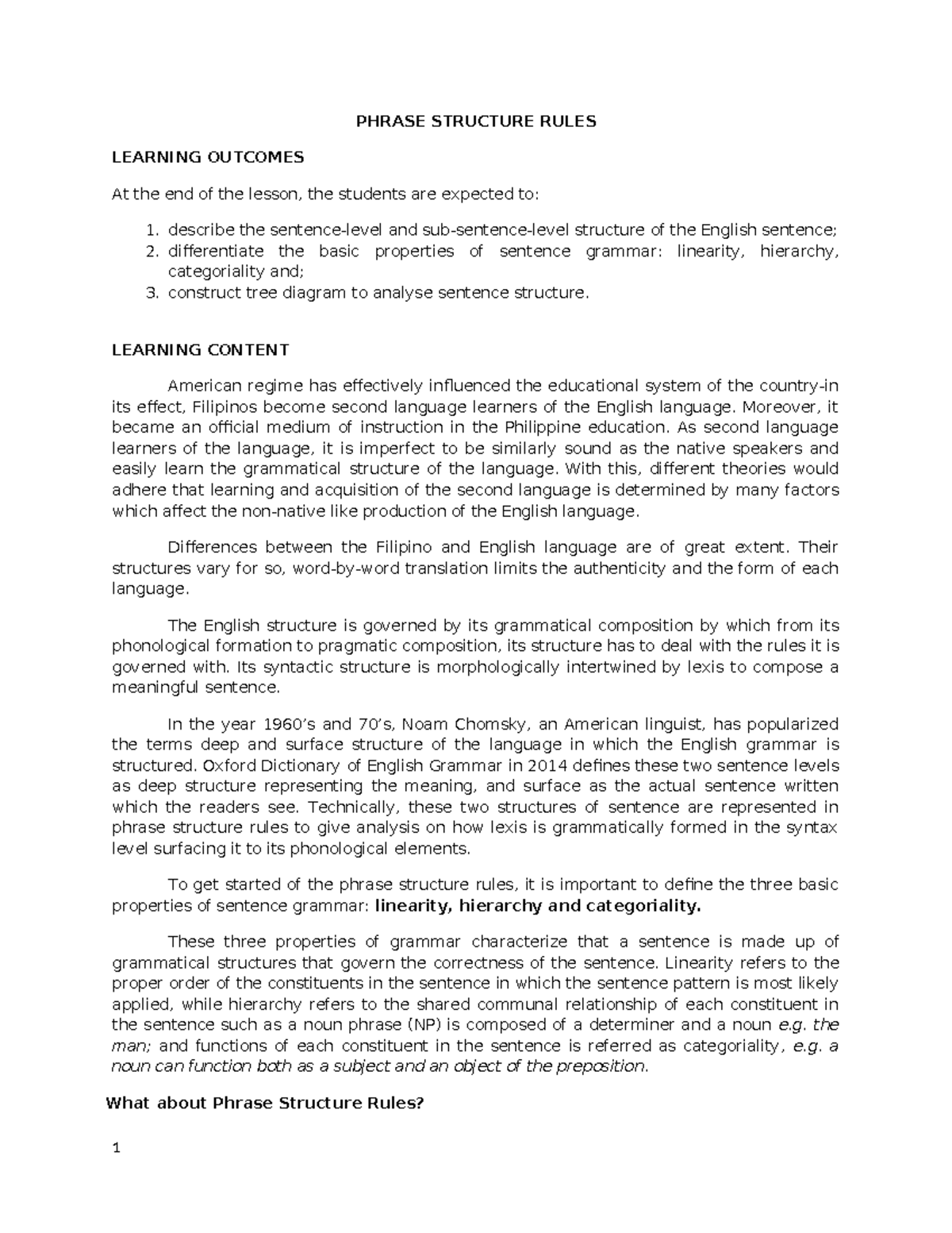 Phrase- Structure-RULEs - PHRASE STRUCTURE RULES LEARNING OUTCOMES At ...