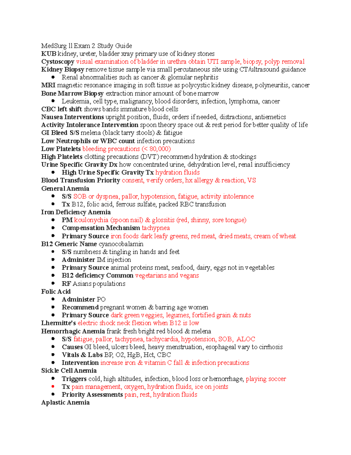 Med Surg ll Exam 2 - study guide - MedSurg ll Exam 2 Study Guide KUB ...