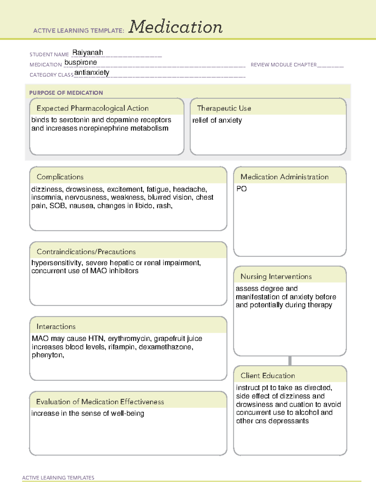 Buspirone - ati med templates - ACTIVE LEARNING TEMPLATES Medication ...