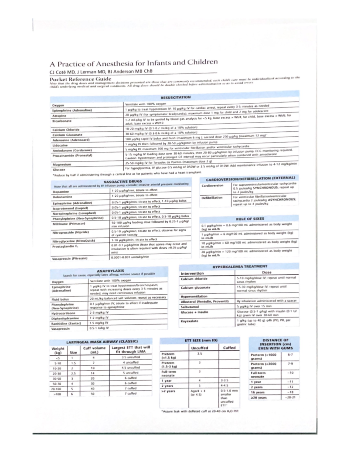 A Practice of Anesthesia for Infants and Children - Studocu