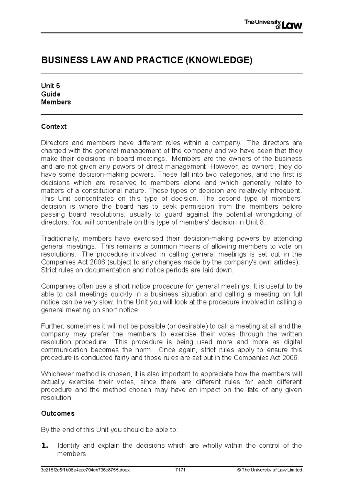 2223 blp ws05 ce01 guide - BUSINESS LAW AND PRACTICE (KNOWLEDGE) Unit 5 ...