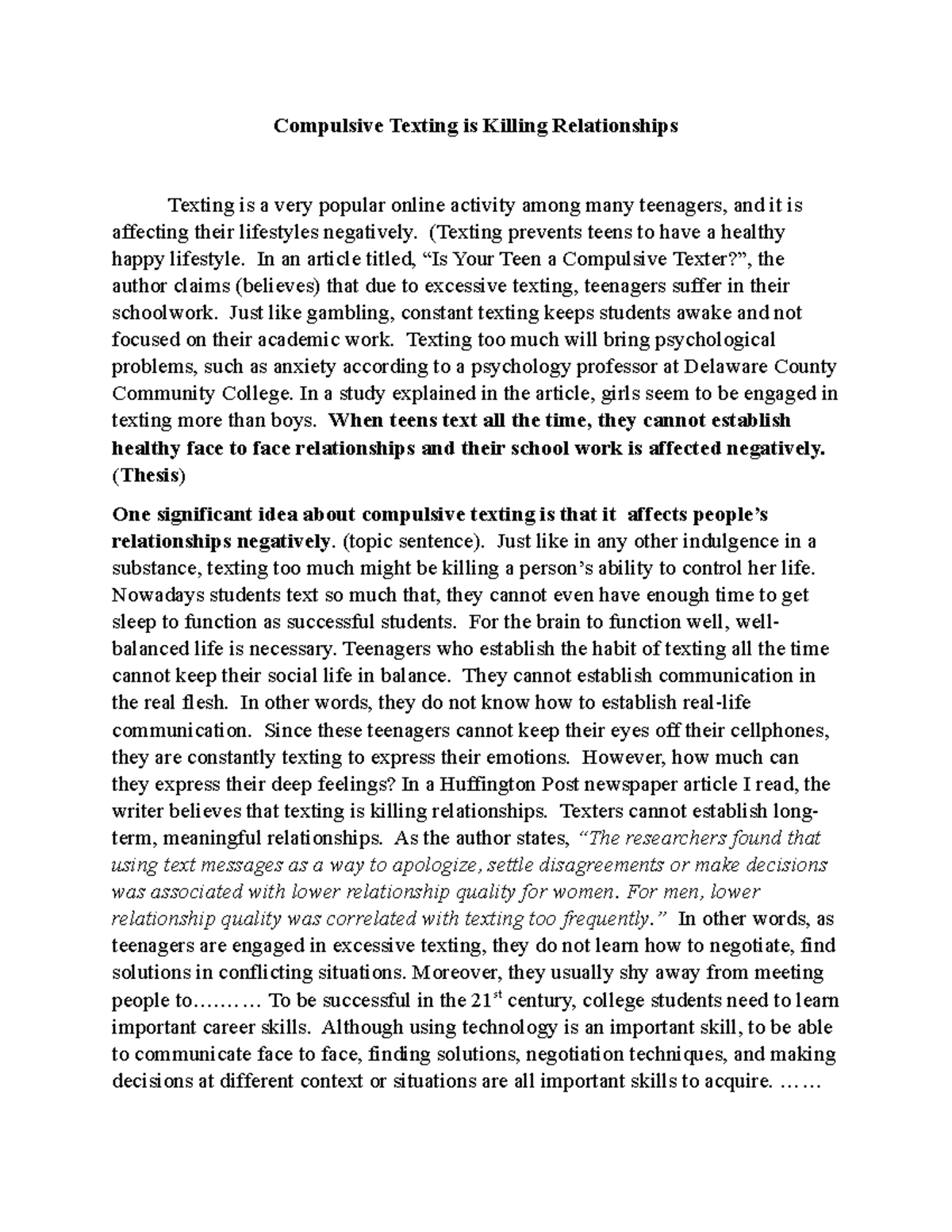 CATW-Texting- intro and SI parag. - Compulsive Texting is Killing ...