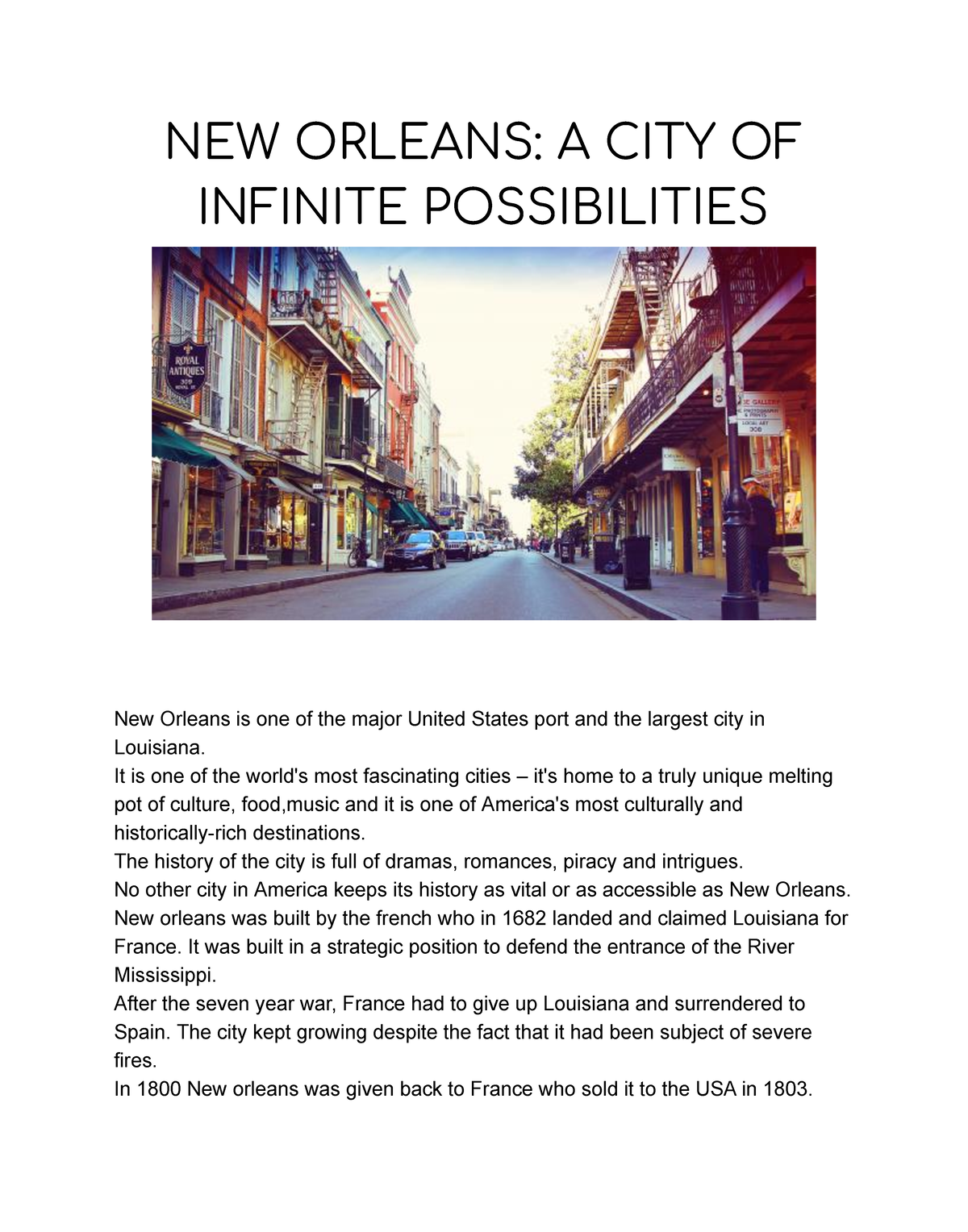 New orleans presentazione con storia - NEW ORLEANS: A CITY OF INFINITE ...