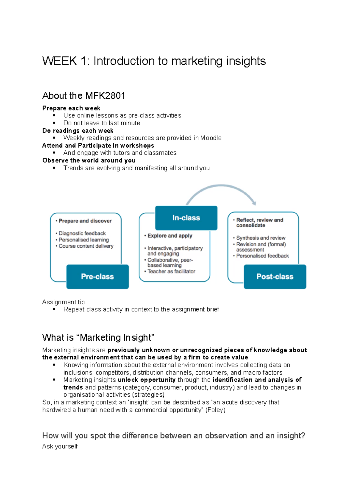 Marketing Insights Week 1 Lecture NOtes - WEEK 1: Introduction to ...