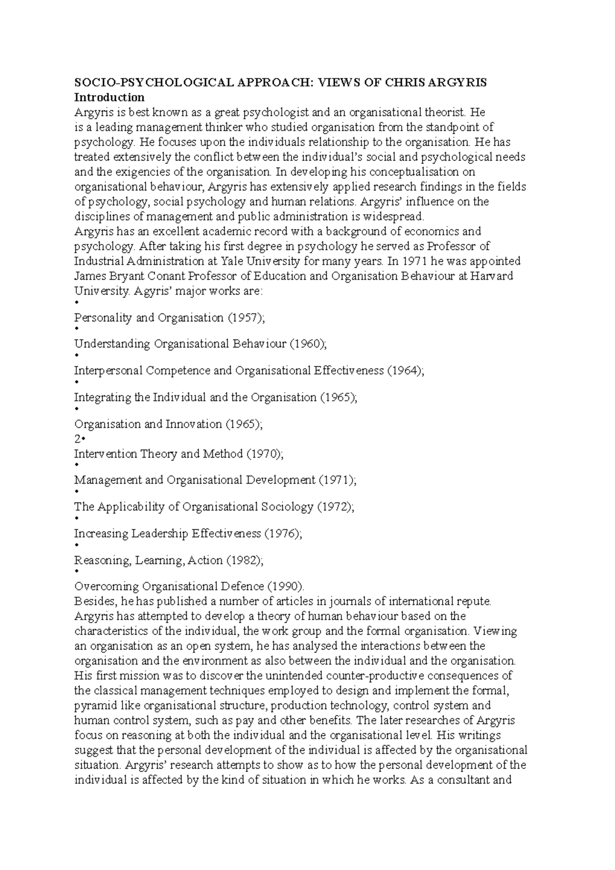 Socio- Psychological Approach Views OF Chris Argyris - SOCIO ...