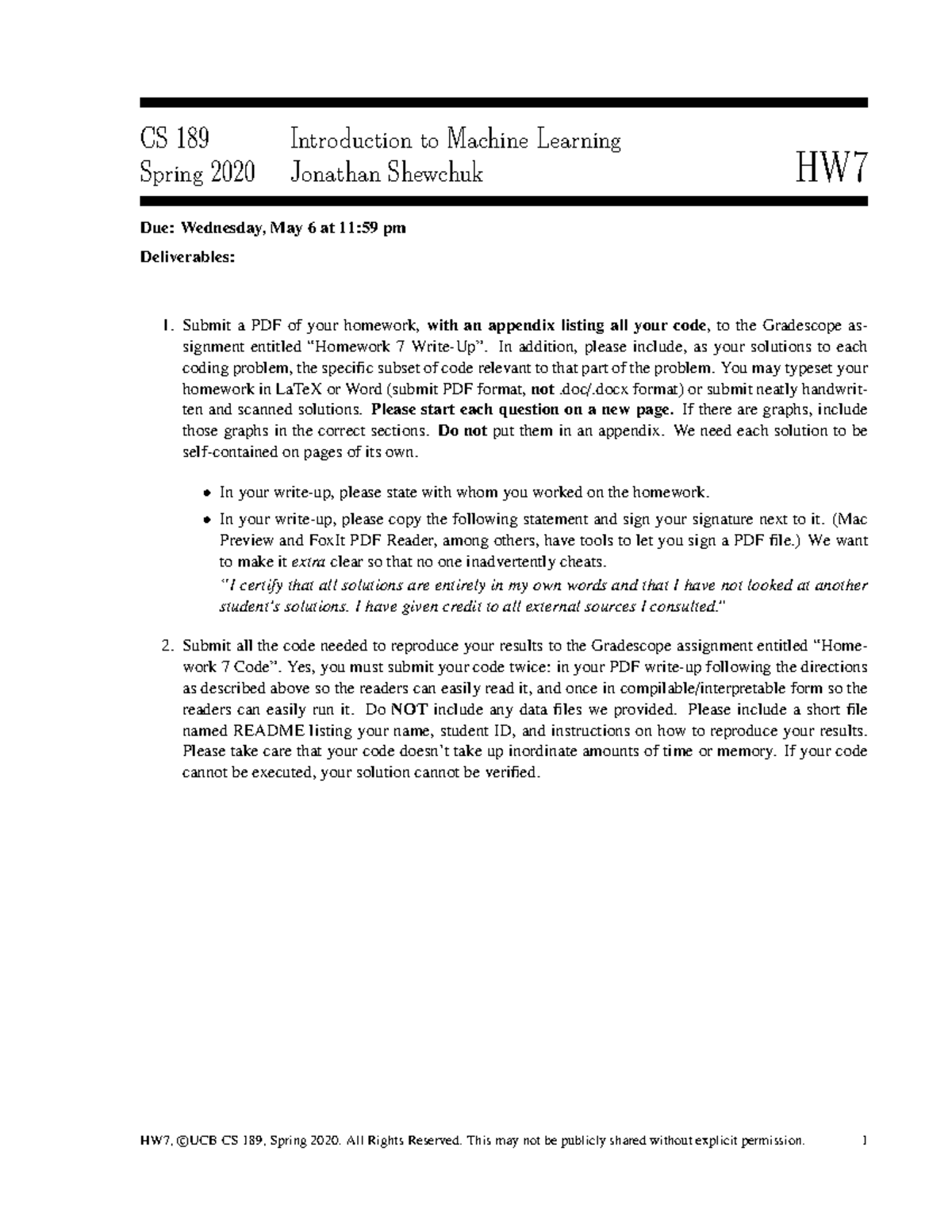 Hw7 sol - hw 7 sol - CS 189 Introduction to Machine Learning Spring 2020 Jonathan Shewchuk HW ...