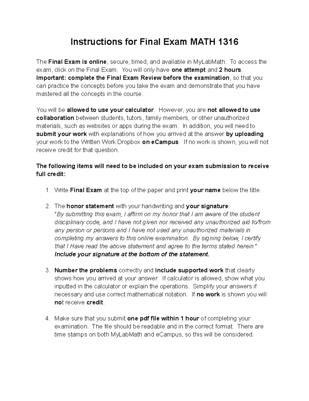 2021SU-MATH-1316-Final Exams Instructions - Instructions for Final Exam ...