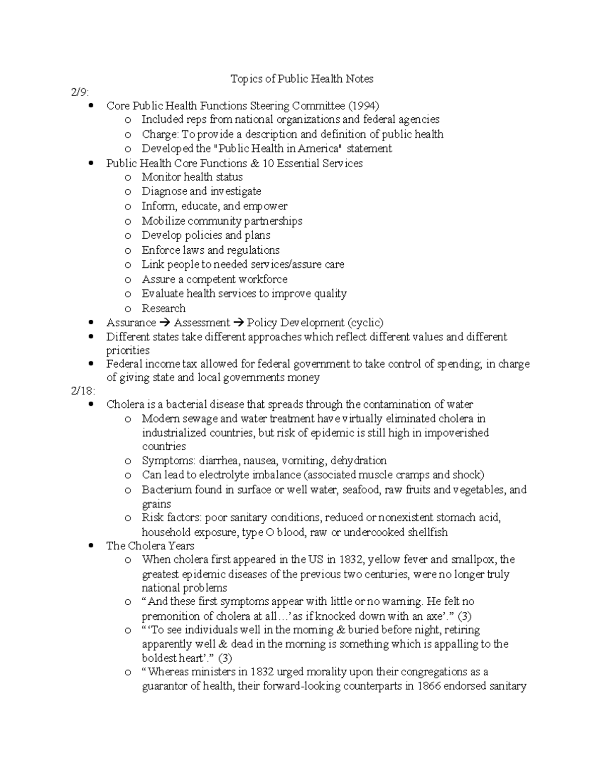 Topics of Public Health Notes - Topics of Public Health Notes 2/9: Core ...