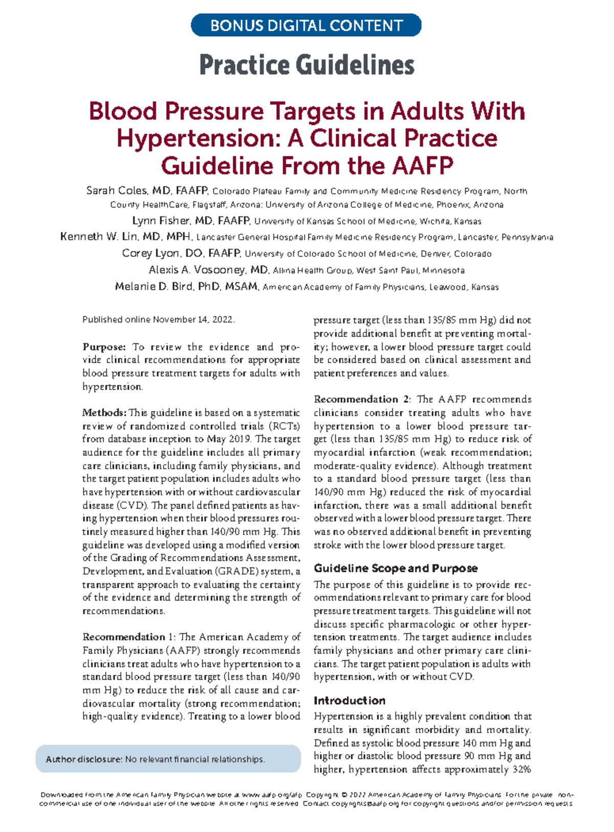 Aafphypertension Guideline - November 2022 Volume 106, Number 5 aafp ...