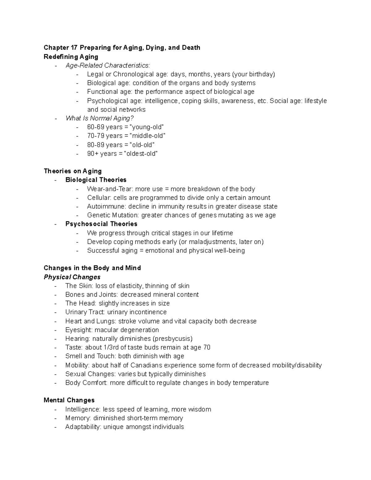 Chapter 17 HLTH - health final notes - Chapter 17 Preparing for Aging ...