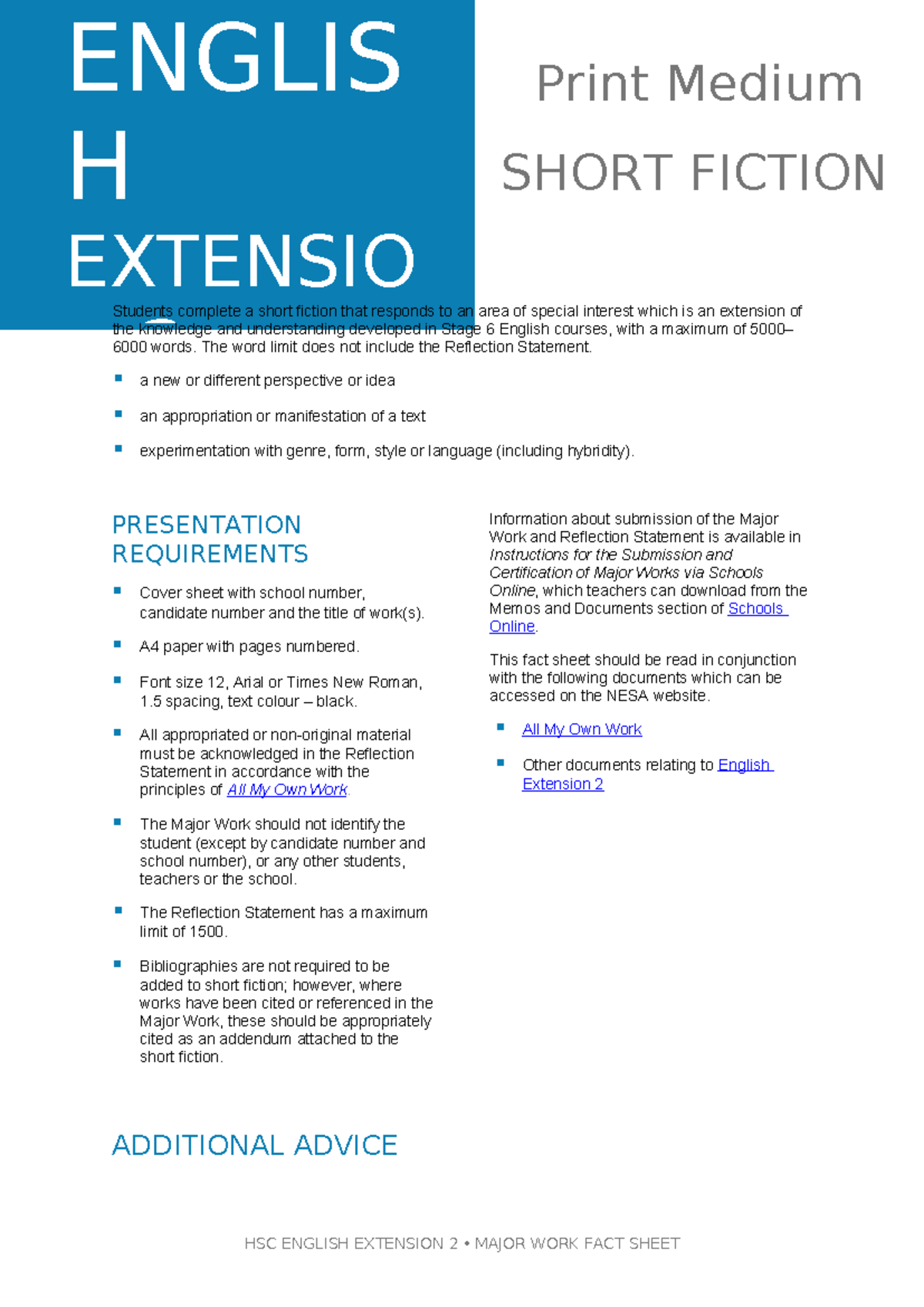 English-extension-2-fact-sheet-short-fiction - ENGLIS H EXTENSIO N 2 ...