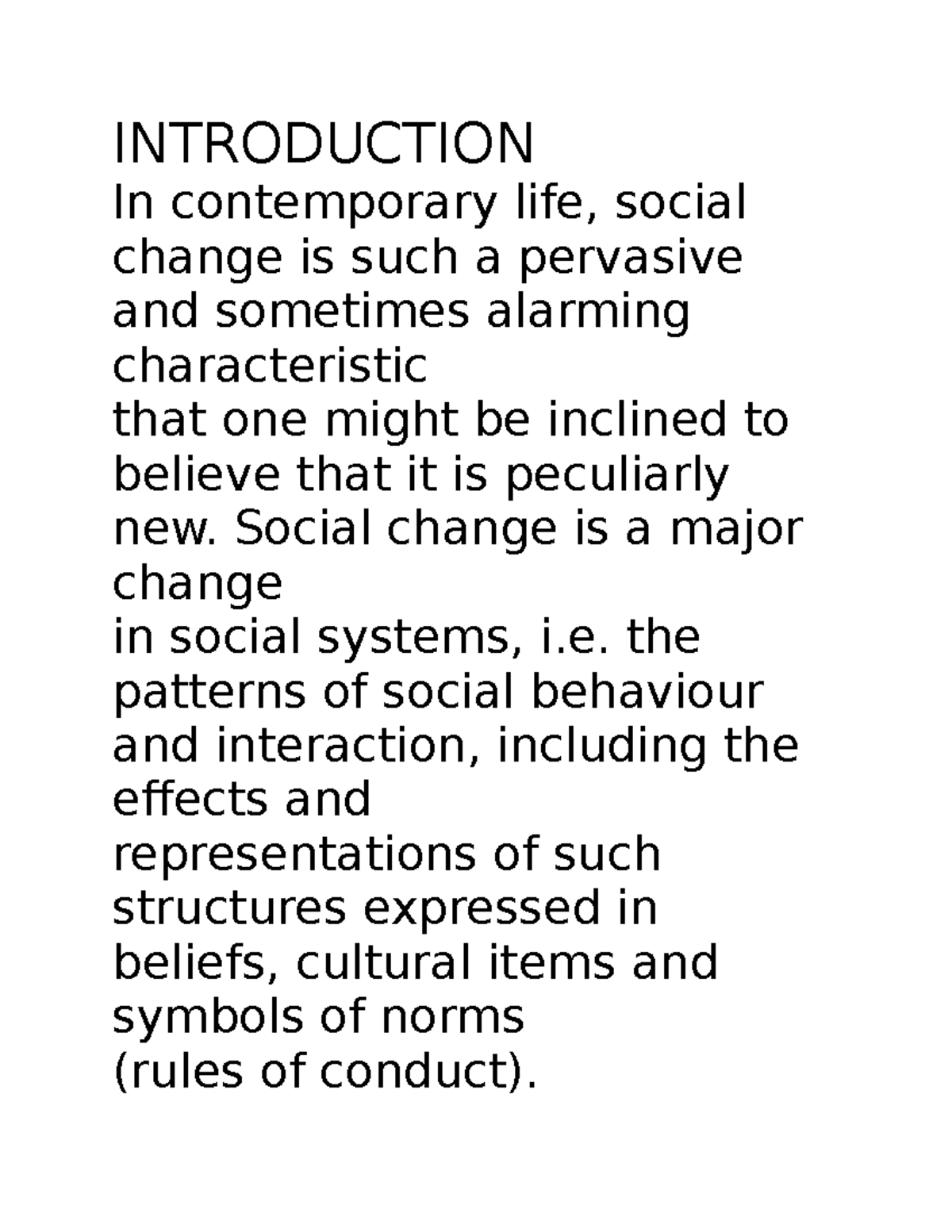 Theories of social change - INTRODUCTION In contemporary life, social ...