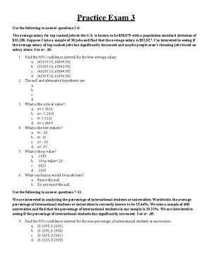 Practice Exam 3-Solution - Practice Exam 3 Use the following to answer ...