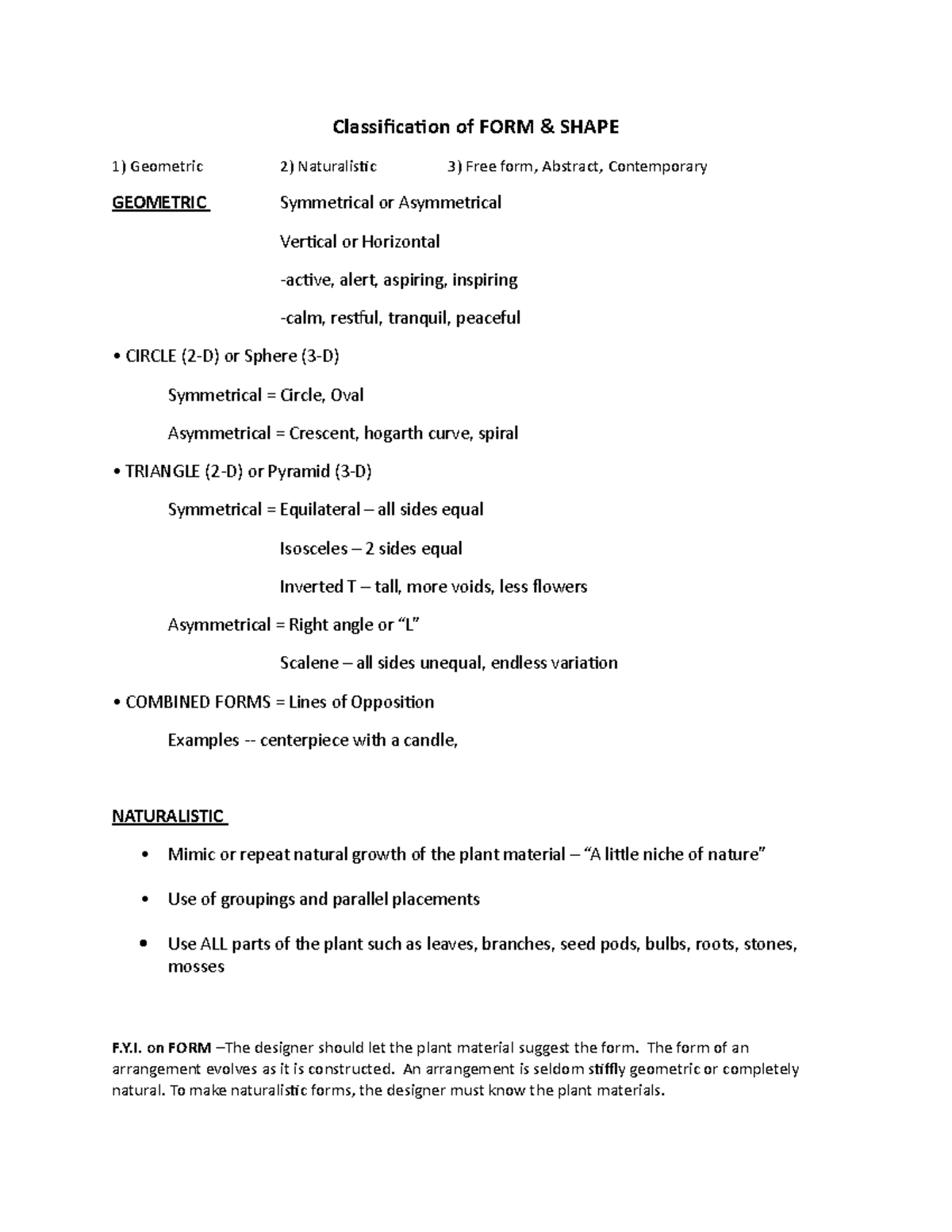7 Shape and Form - Chapter 7 Lecture notes - Classification of FORM ...