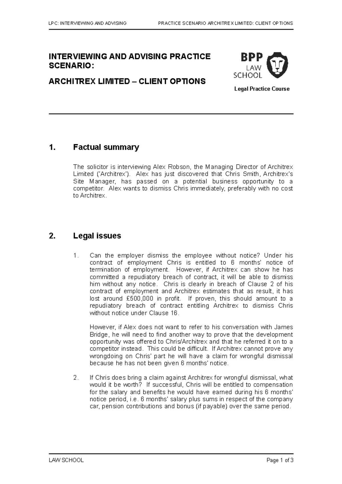 Architrex Client Options - LPC: INTERVIEWING AND ADVISING PRACTICE ...