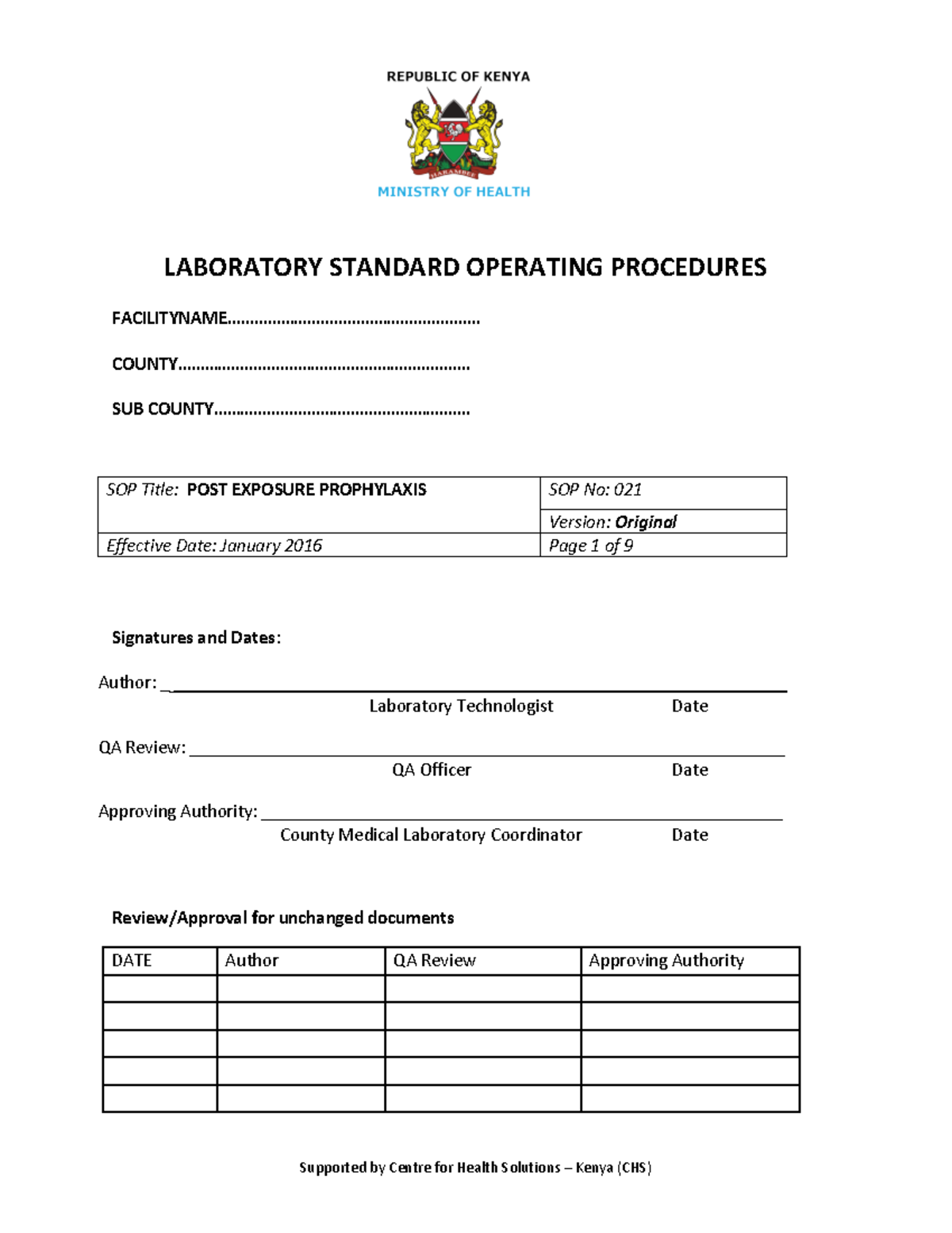 Post exposure propyhylaxis - LABORATORY STANDARD OPERATING PROCEDURES ...
