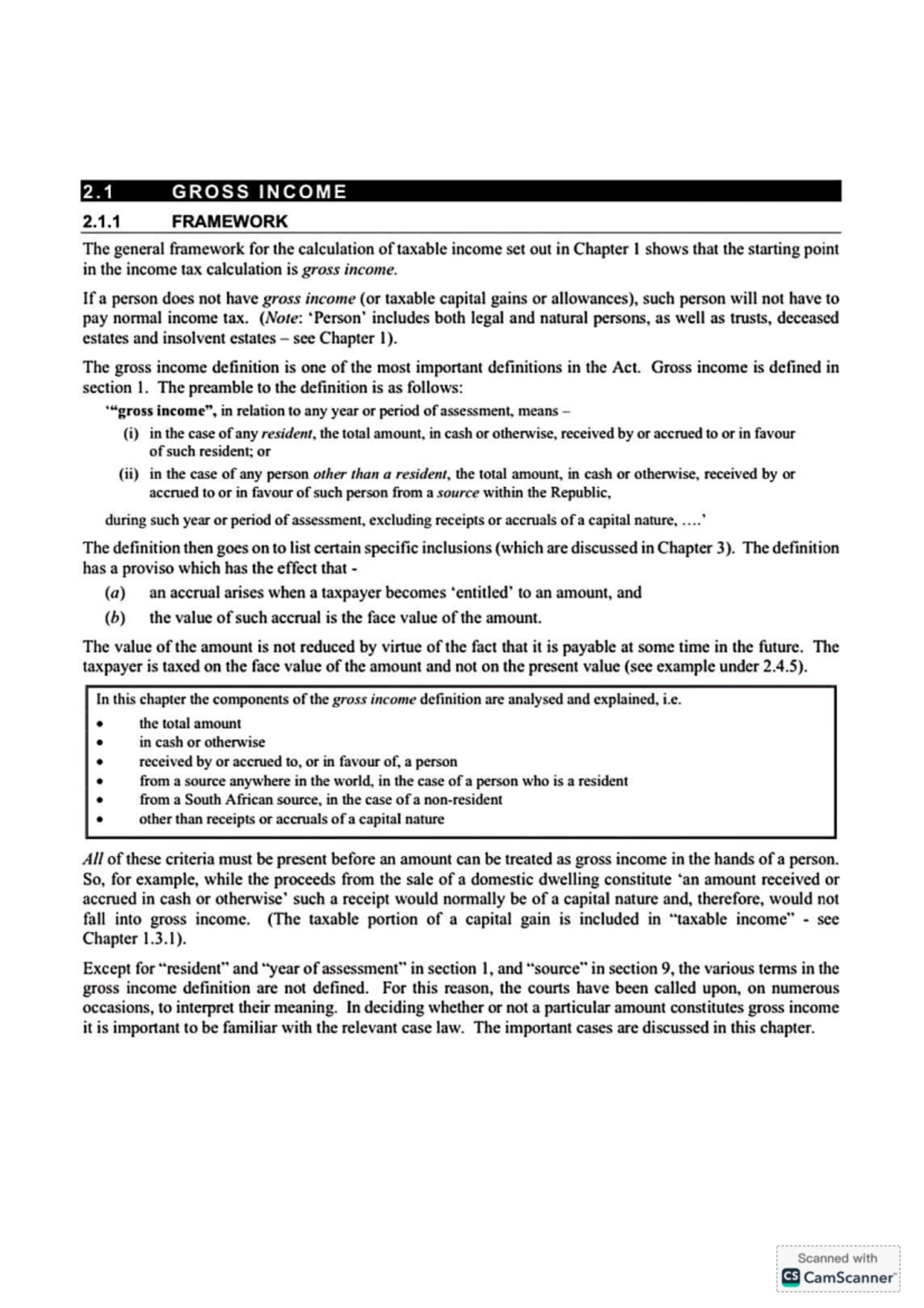 Tax notes - Gross income - 2 GROSS INCOME 2.1 FRAMEWORK The general ...