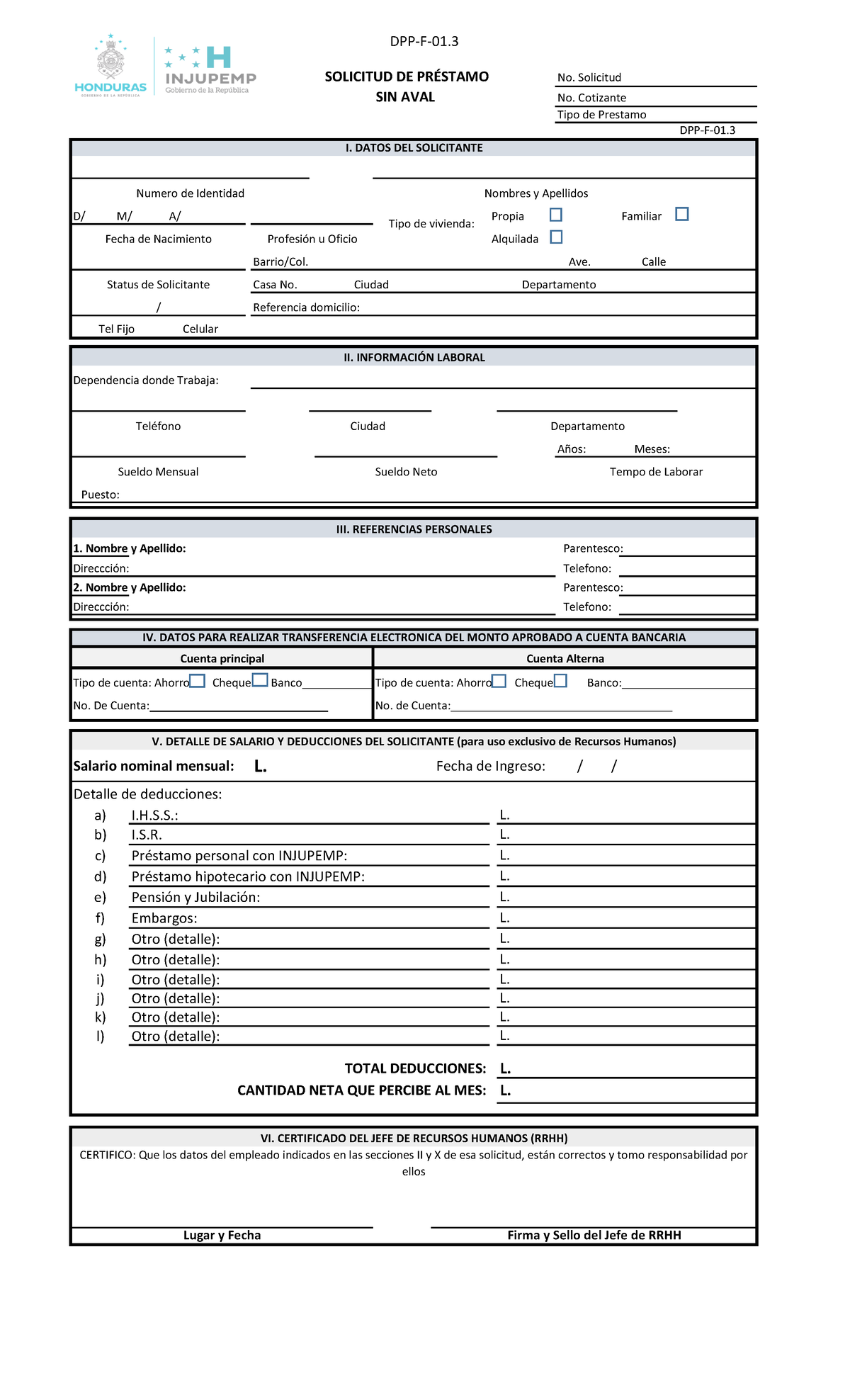Prestamo sin aval participantes activos - DPP-F-01. No. Solicitud No ...