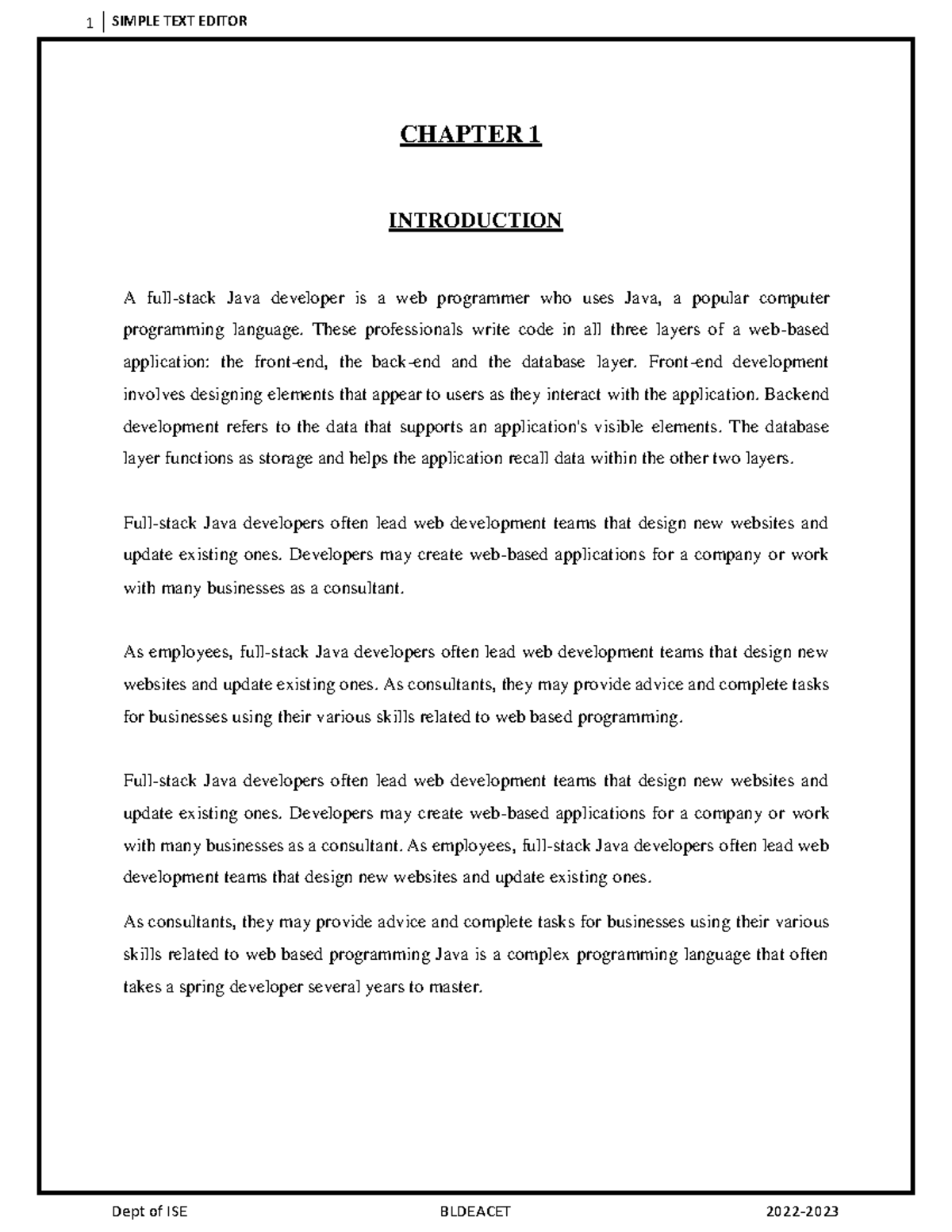 Internship ON TEXT Editor - CHAPTER 1 INTRODUCTION A full-stack Java ...