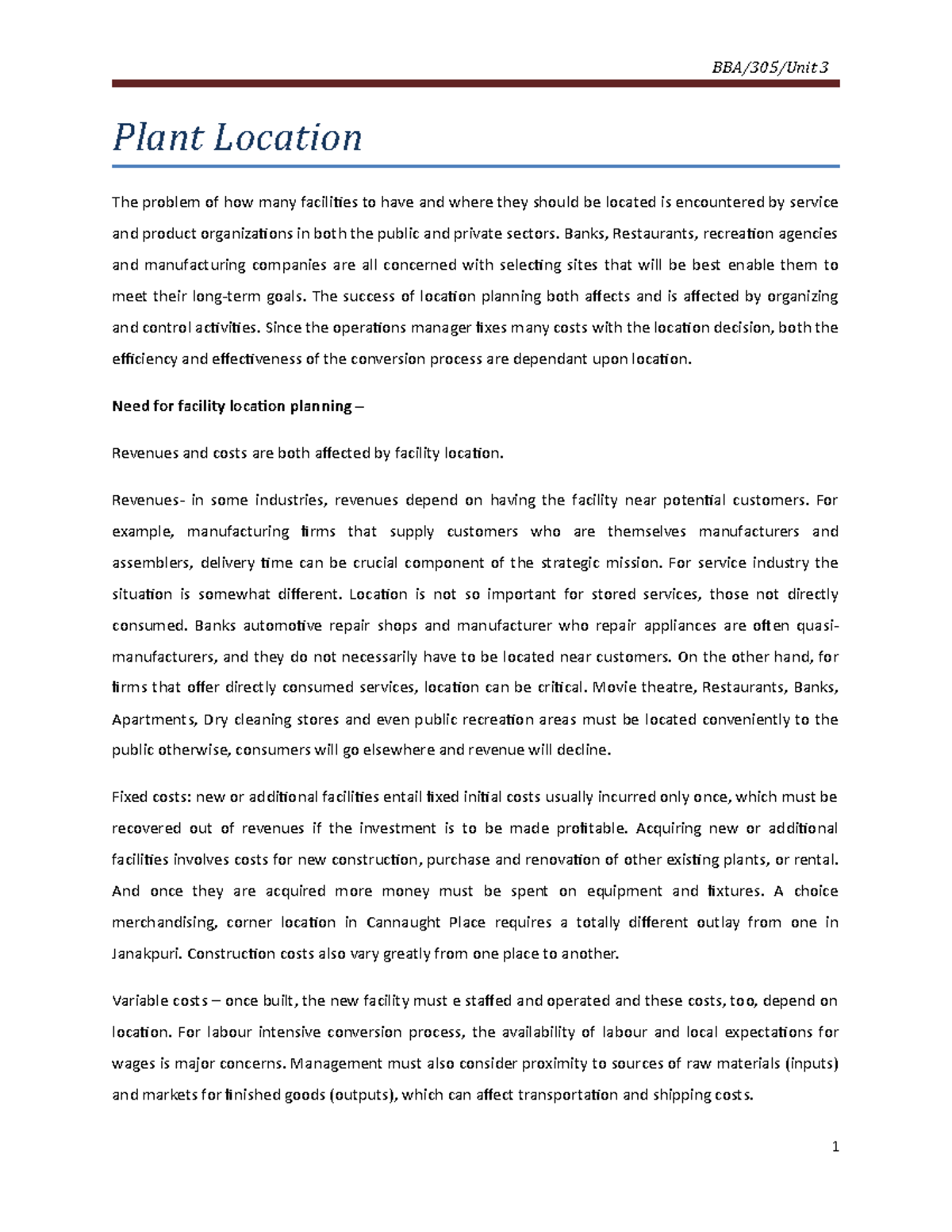 Unit 3 BBA production and operation management notes - BBA/305/Unit 3 ...