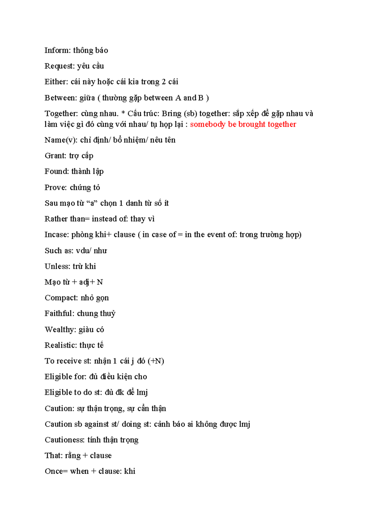 Từ mới ôn tadv - Thuận tiện hơn trong việc ôn tadv - Inform: thông báo ...