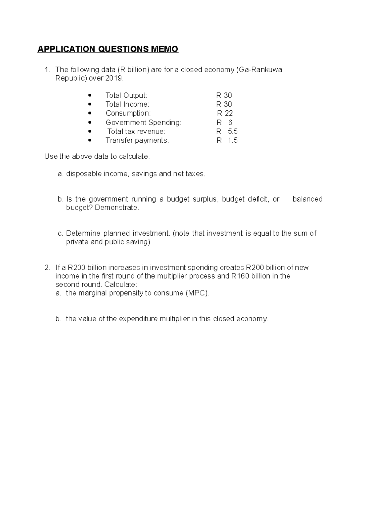 Application Questions MAE206D - APPLICATION QUESTIONS MEMO The ...