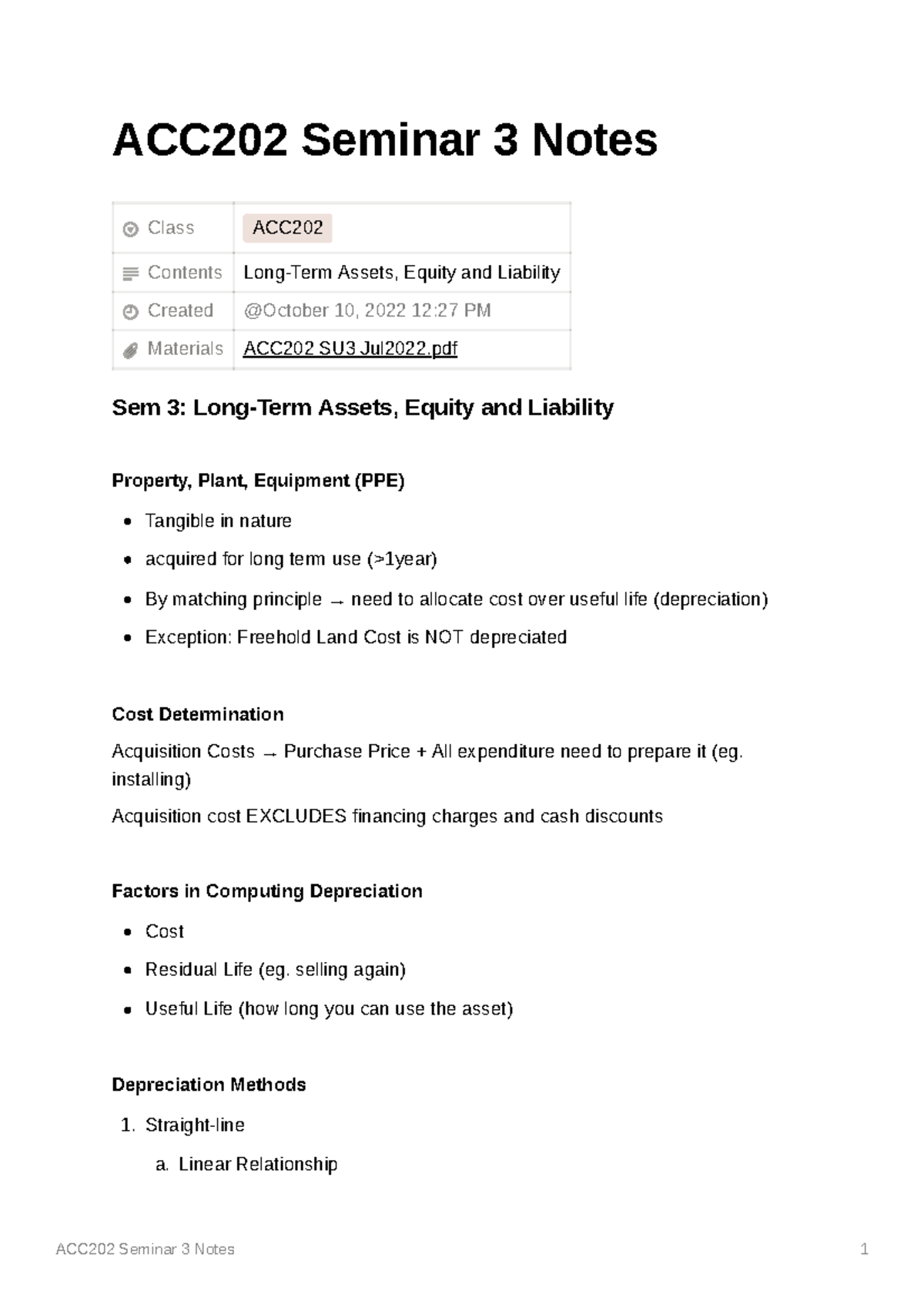 ACC202 Seminar 3 Notes - ACC202 Seminar 3 Notes Class ACC Contents Long ...