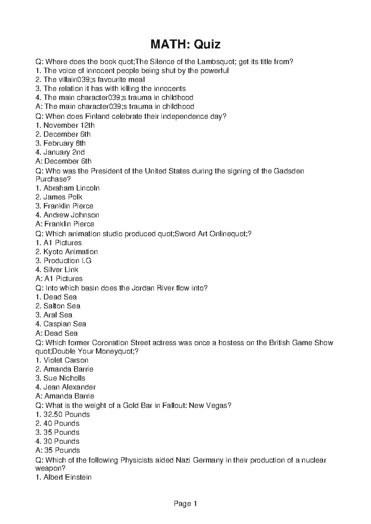 MATH192-doc-4 - MATH192 - MATH: Quiz Q: Where does the book quot;The ...