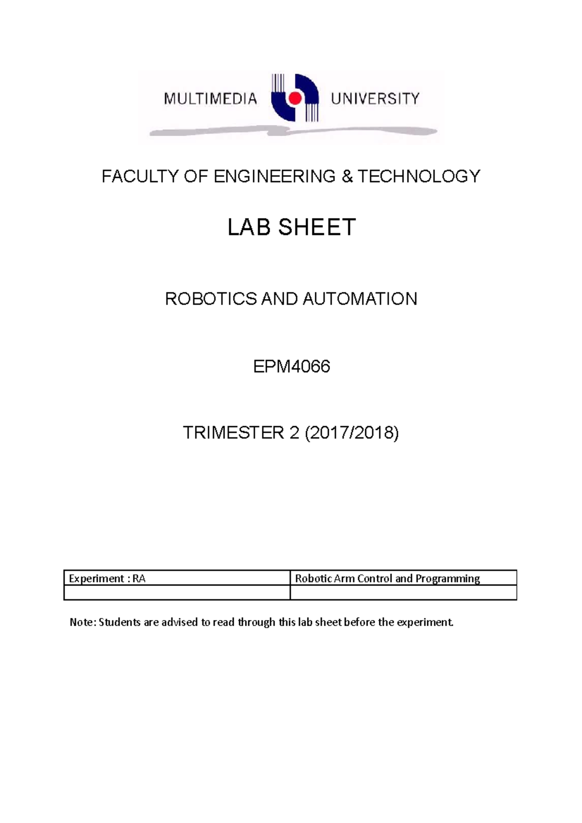 195078 Lab Sheet EPM4066 - FACULTY OF ENGINEERING TECHNOLOGY LAB SHEET ...