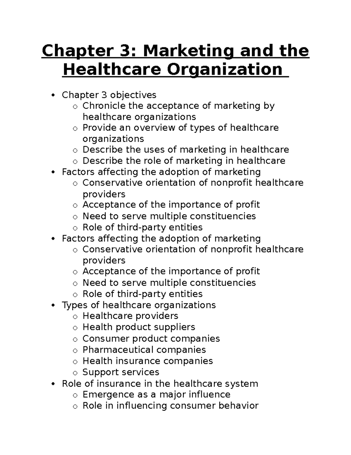 Chapter 3 Marketing and the Healthcare Organization - Studocu