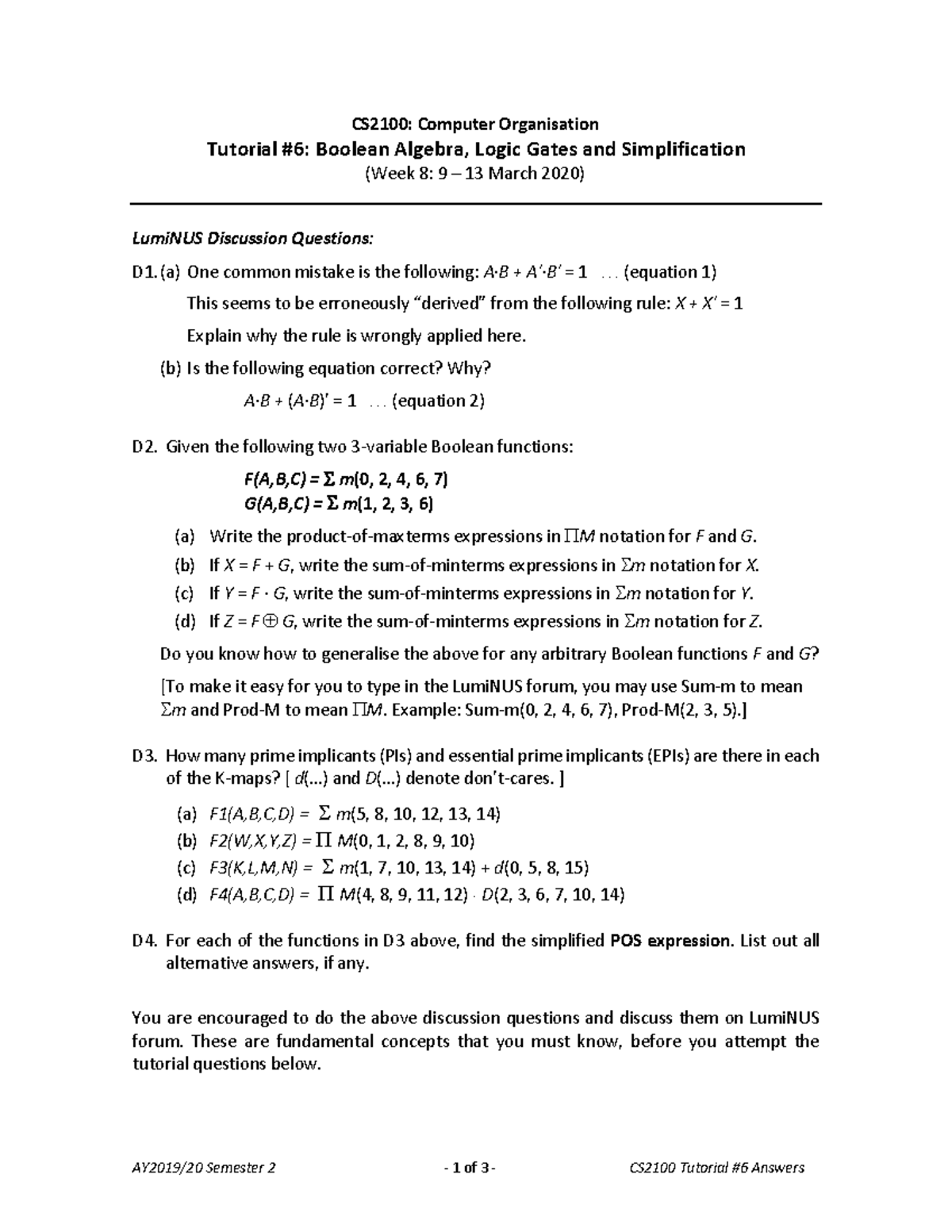 Tut06qns - This is the tutorial of the module that is comprehendive and good - AY2019/20 ...