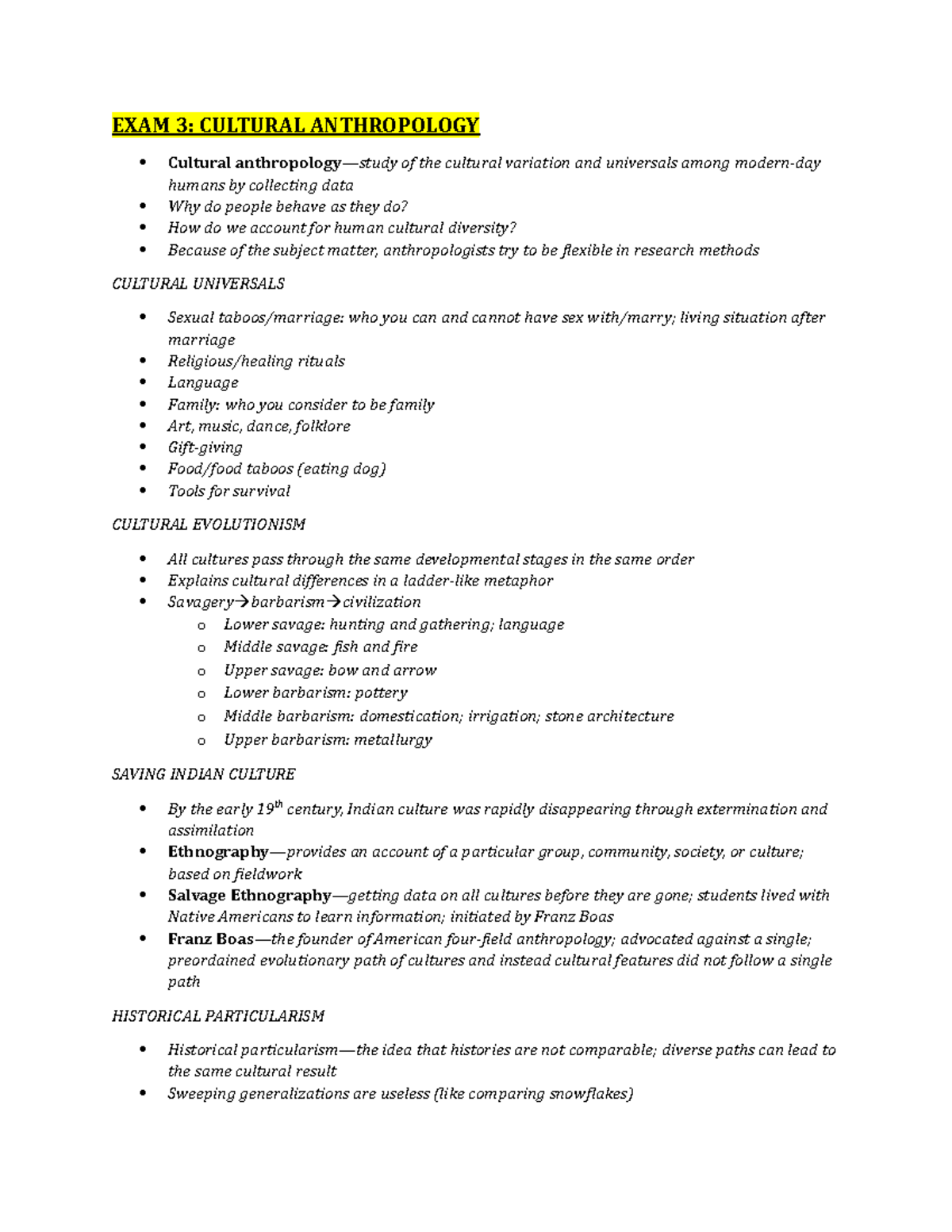 ANT-exam 3 materials - Lecture notes Cultural Anthropology unit - EXAM ...