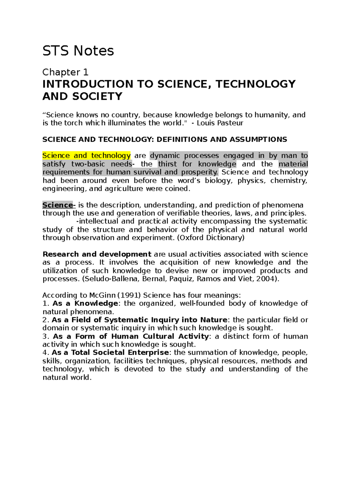 Science Technology Society Notes - STS Notes Chapter 1 INTRODUCTION TO ...