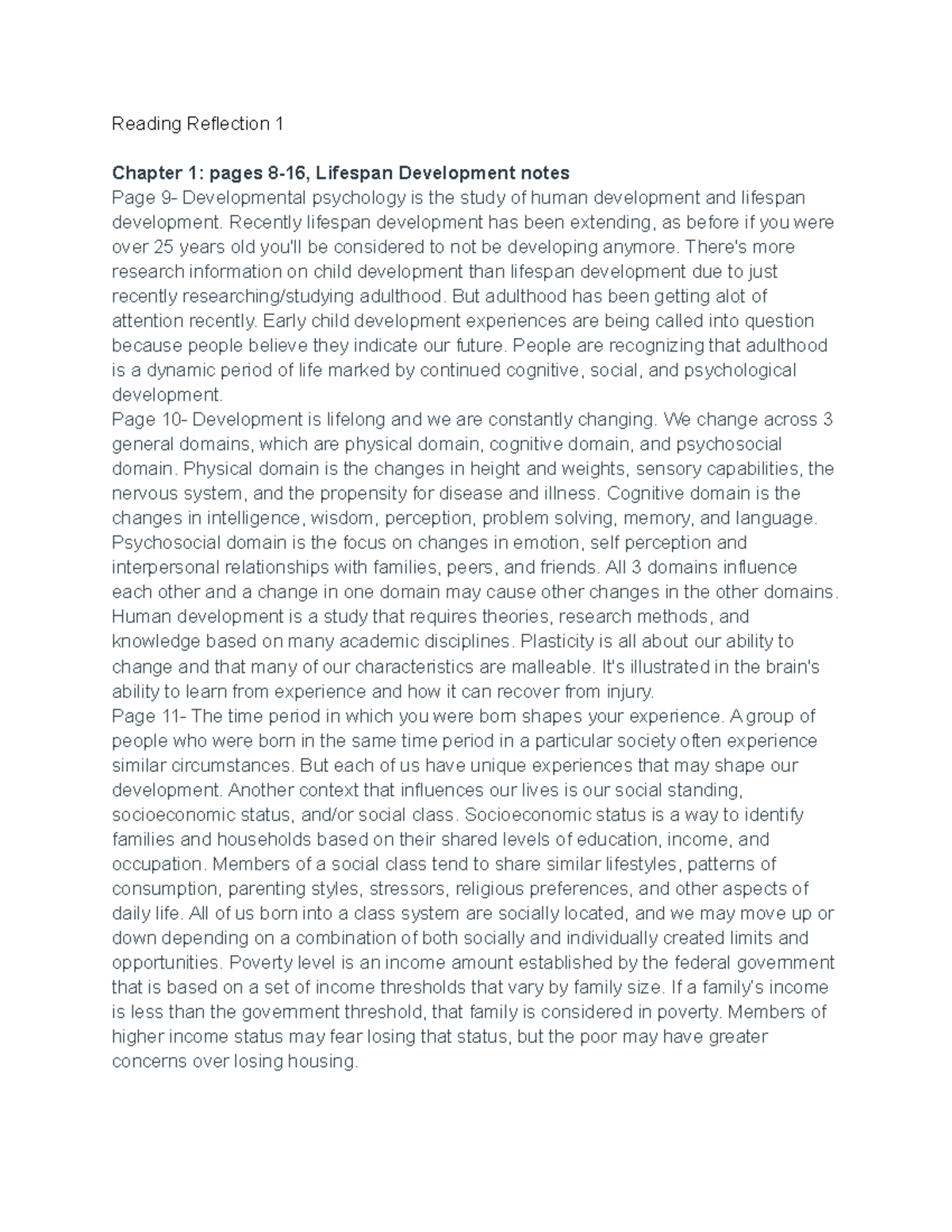 Child development reading reflection 1 - Reading Reflection 1 Chapter 1 ...