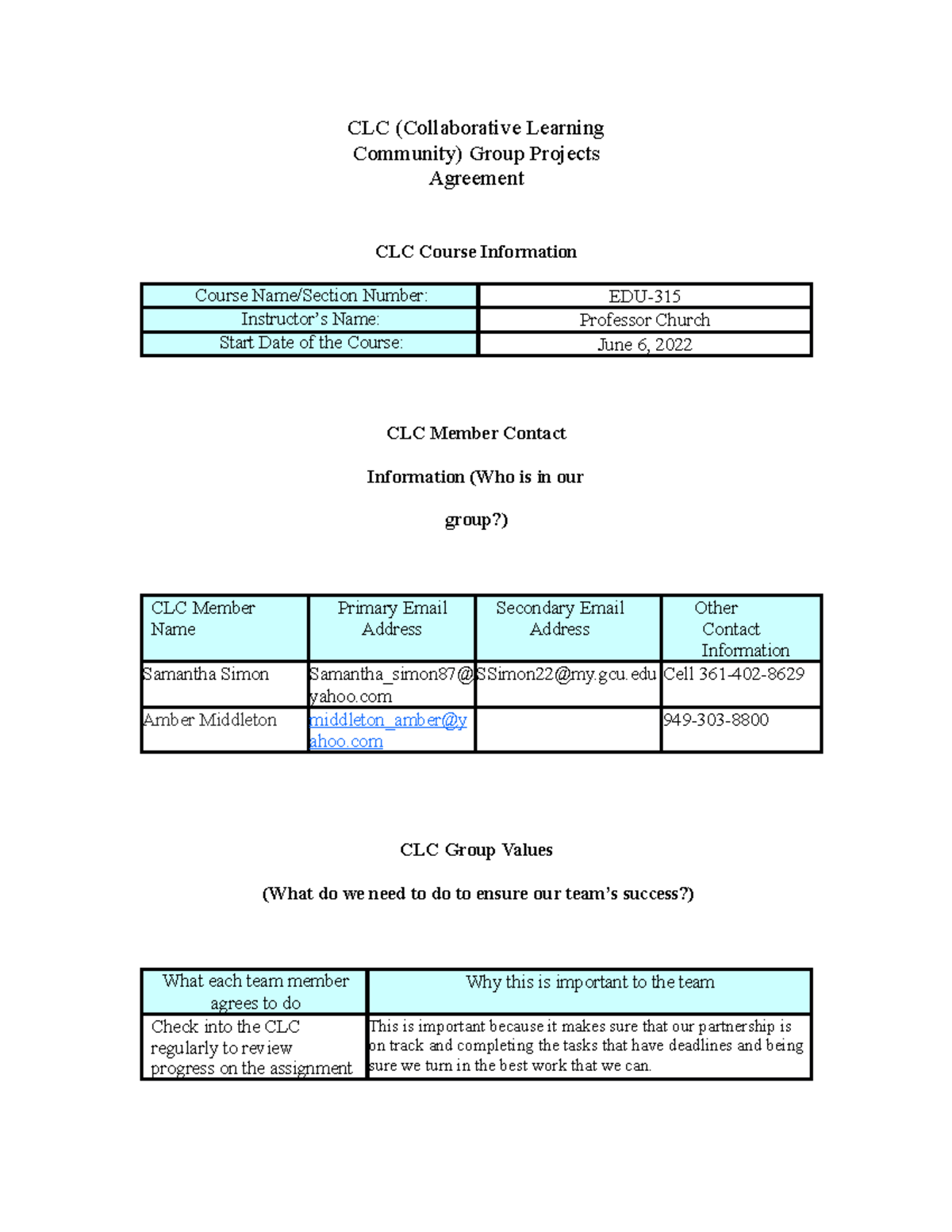 CLC Group Project Agreement 1 (1) - CLC (Collaborative Learning ...