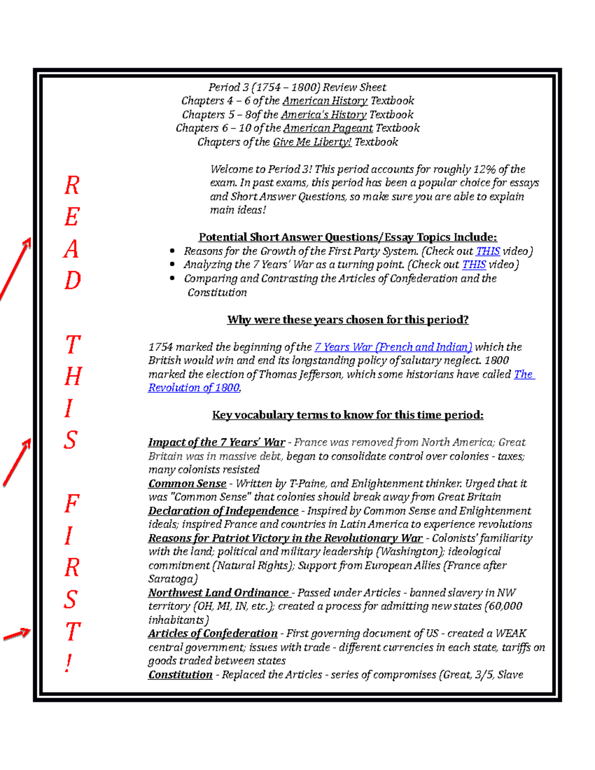 Period 3 1754 – 1800 Review Sheet - Period 3 (1754 – 1800) Review Sheet ...