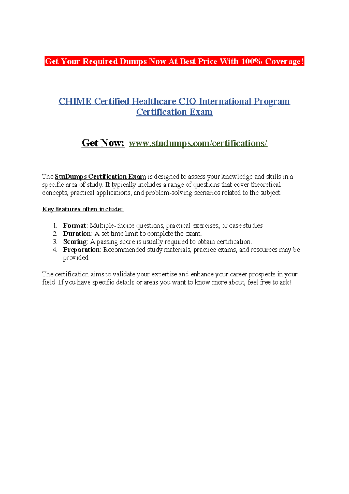 Chime Certified Healthcare CIO International Program Certification Exam ...