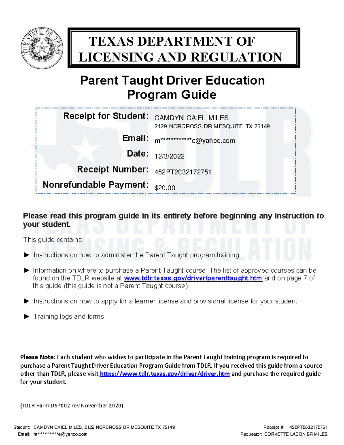 PTGuide-452PT2032172751 - TEXAS DEPARTMENT OF LICENSING AND REGULATION ...