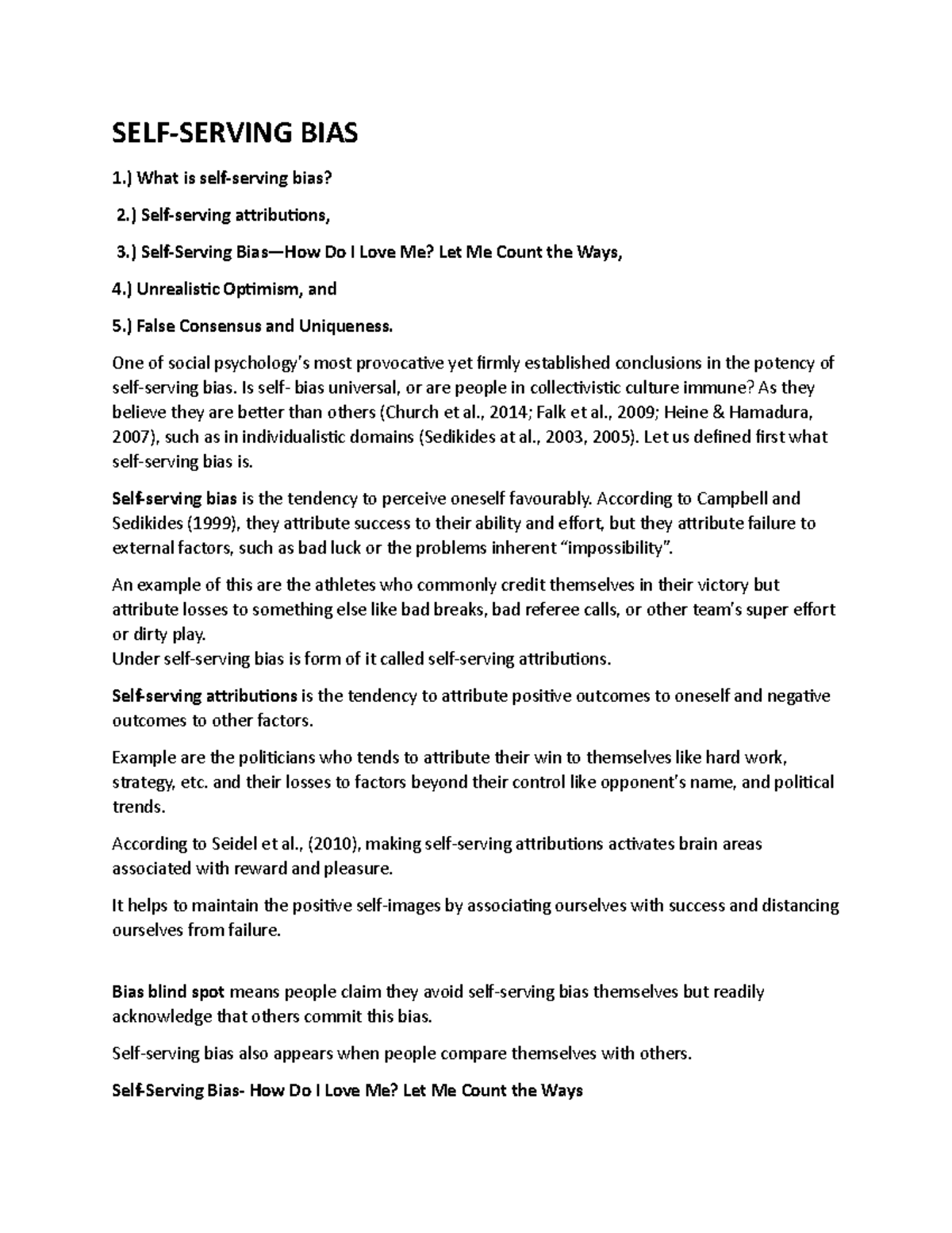 Lecture In Self- Serving Bias - SELF-SERVING BIAS 1.) What is self ...